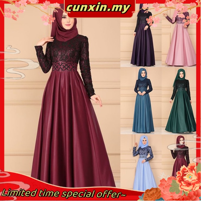 Muslimah Women Plus Size Long Sleeve Lacey Maxi Muslim Dinner Evening ...