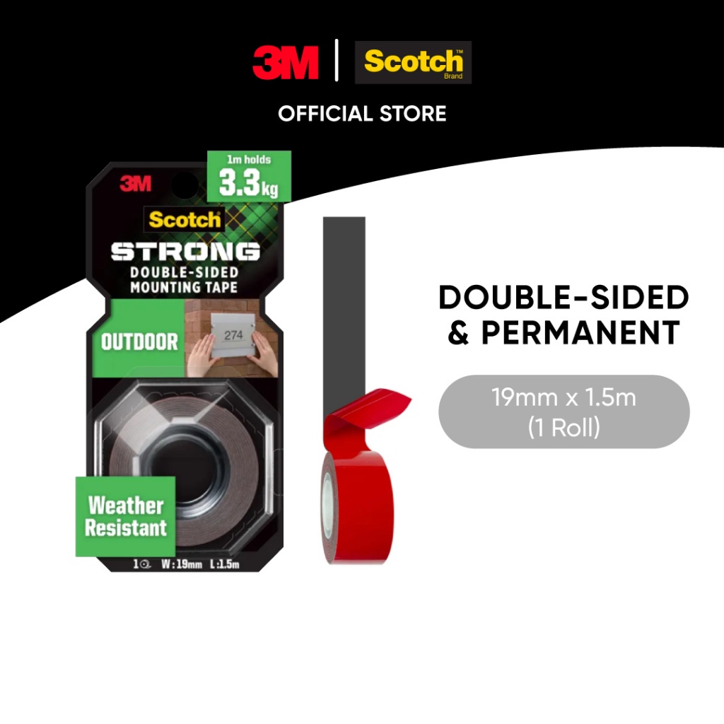 3M™ Scotch® Outdoor Weather Resistant Double Sided Mounting Tape, Permanent, 19mm x 1.5m, For ...