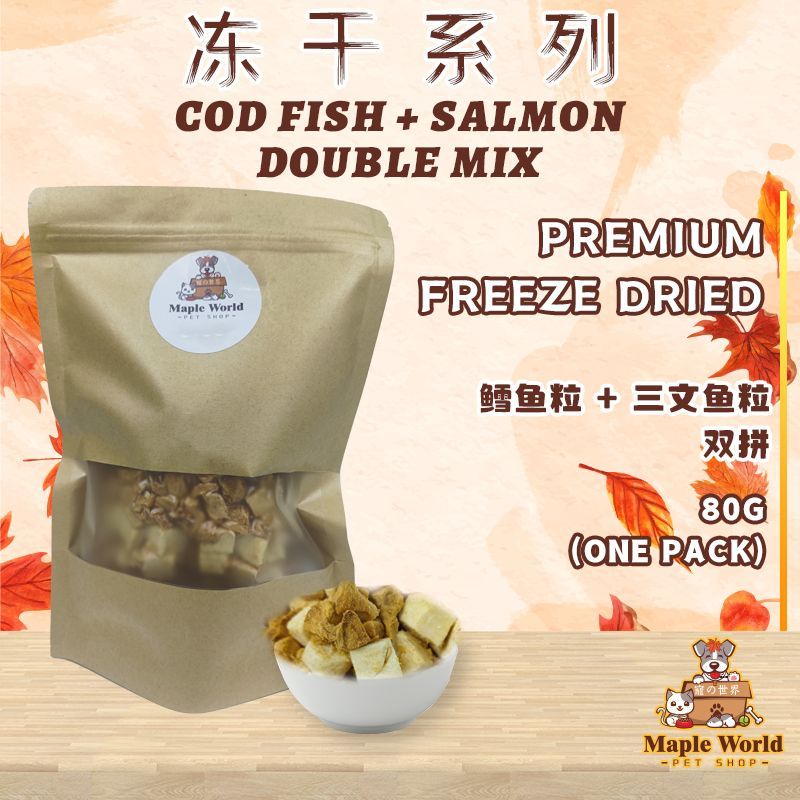 Premium Pet Freeze Dried Double Mix Cod Fish + Salmon(80g)Pet Treat Dog ...