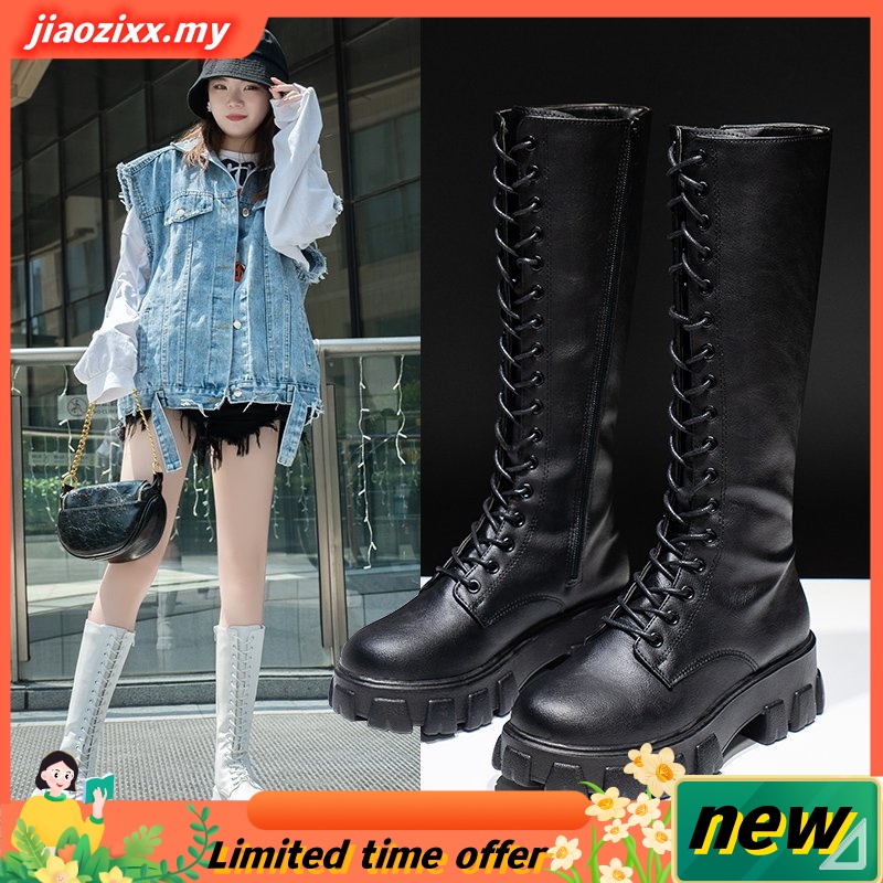 35-43 Plus Size Womens Thick-Sole Leather Boots British Style Lace-up ...