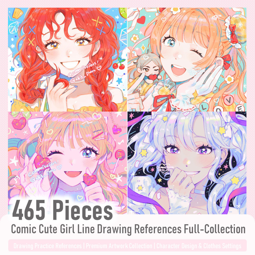 🔥 Drawing References Illustration - Comic Cute Girl Line References ...