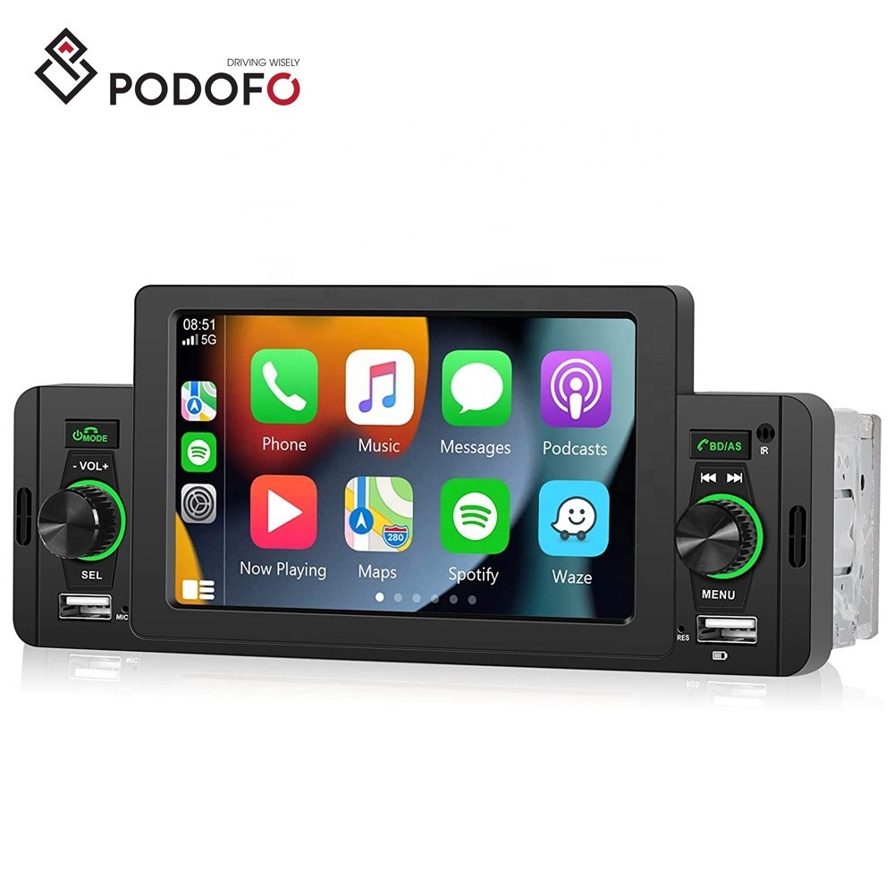 Podofo 5 Inch 1 Din Car Radio with Carplay & Android Auto Car Stereo ...