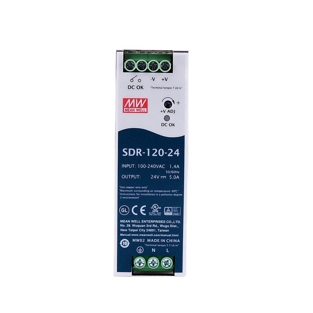 Original Mean Well SDR-120-24 meanwell DC 24V 5A 120W Single Output Industrial DIN Rail with PFC ...