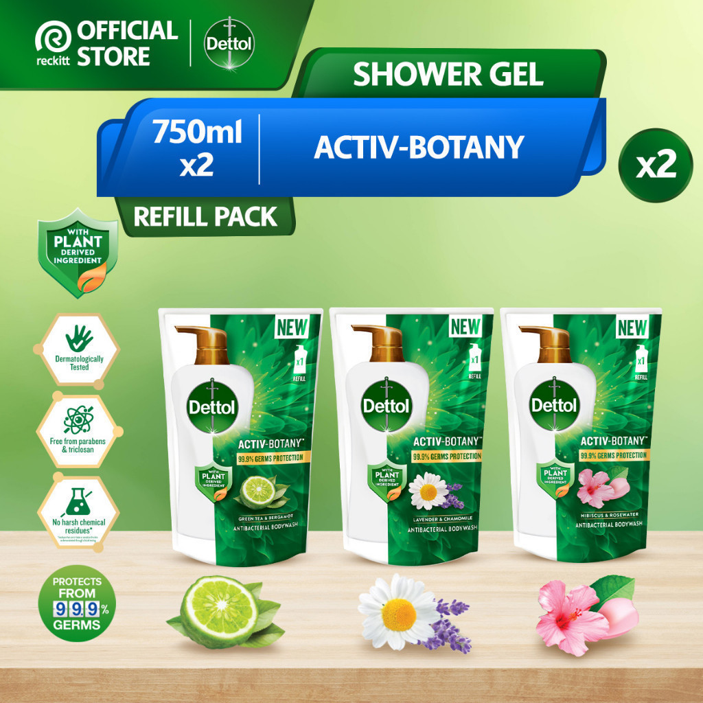 Dettol Antibacterial Activ Botany Shower Gel Body Wash Refill Pack (750ml x 2) | Shopee Malaysia