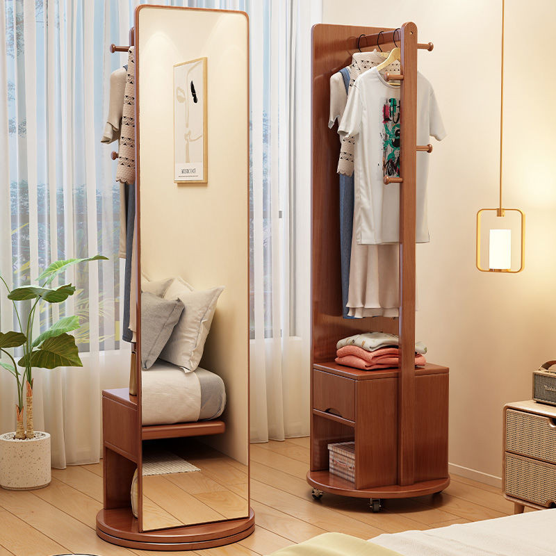 JY-H/Solid Wood Dressing Mirror Floor Rotating Mobile Full-Length ...