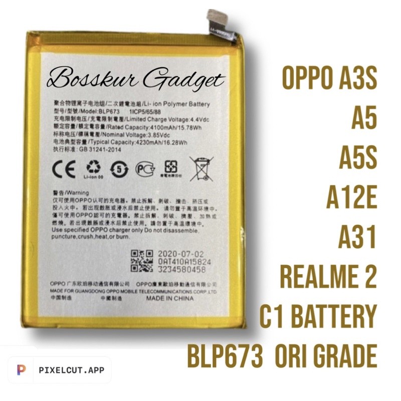 Oppo A3S / A5 / A5S / A12E / A31 / REALME 2 / C1 / a7 Battery Bateri ...