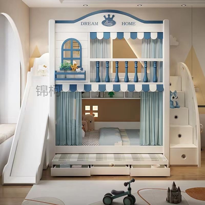 Get 10% coupon+gift】 Bunk Bed High Guardrail Two-Story Bed Boys and ...