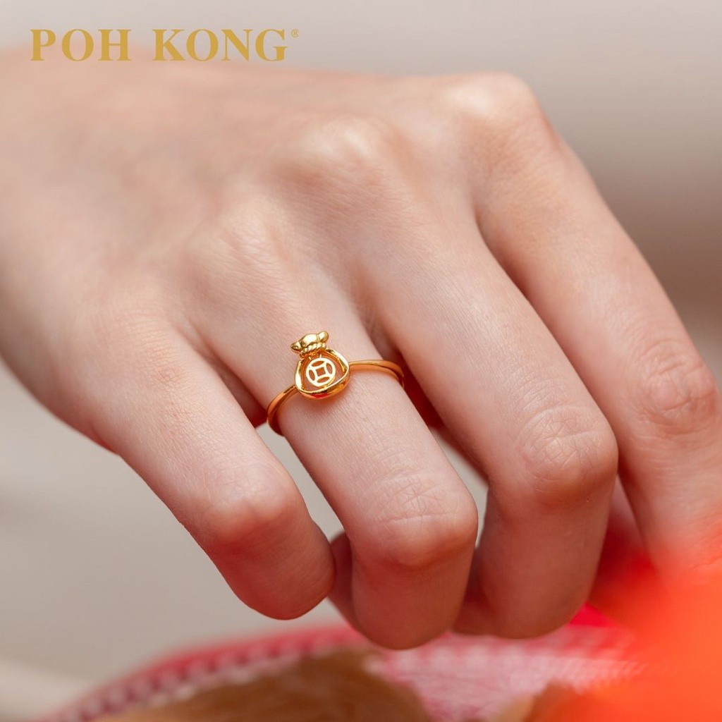 POH KONG 916/22K Gold Auspicious Golden Money Pouch Ring | Shopee Malaysia