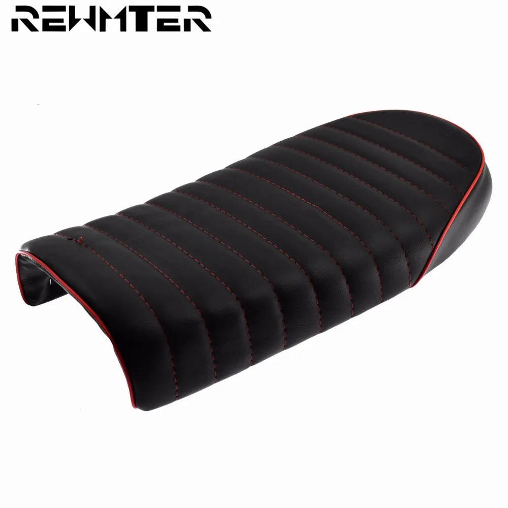 Motorcycle Black&Red Flat Brat Style Tracker Cafe Racer Seat For honda ...