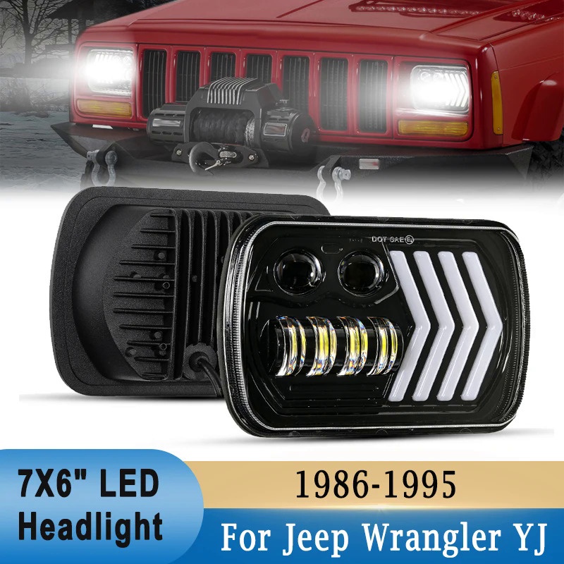 7x6 inch LED Square Headlight for Jeep Wrangler YJ / Cherokee XJ ...