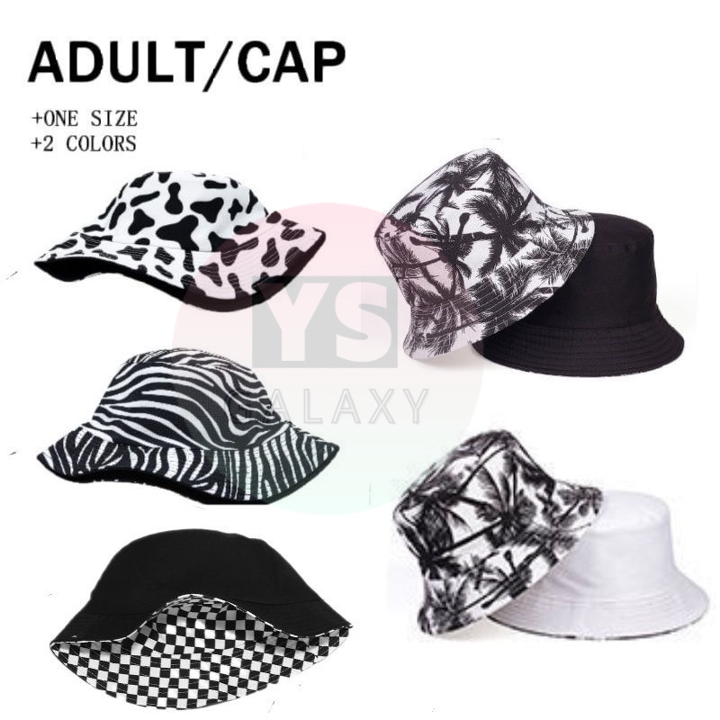 BLACK WHITE Polka Dot Bucket Double-sided Basin Unisex Fisherman Hat ...