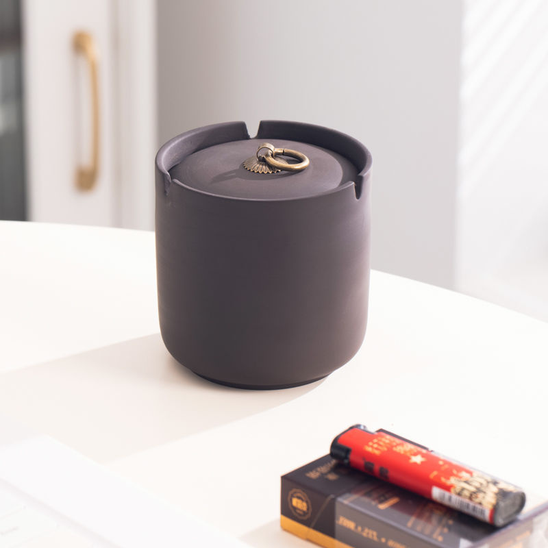 Purple sand ashtray with cover, anti-fly ash ceramic living room office ...