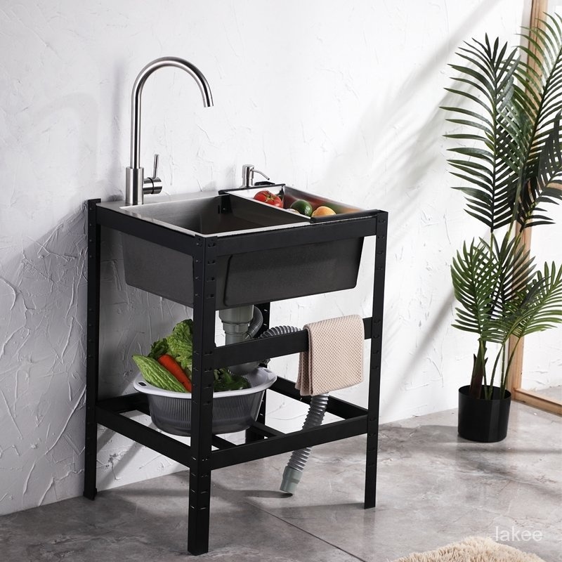 Simple Sink Kitchen Stainless Steel Sink with Bracket Single Sink Sink ...