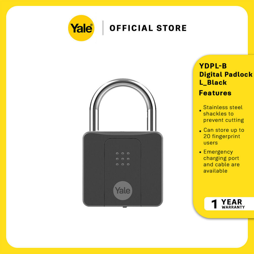 Yale Digital Padlock L_Black YDPL-B - IP65/ S.Steel/ Type C Cable/ 20 ...