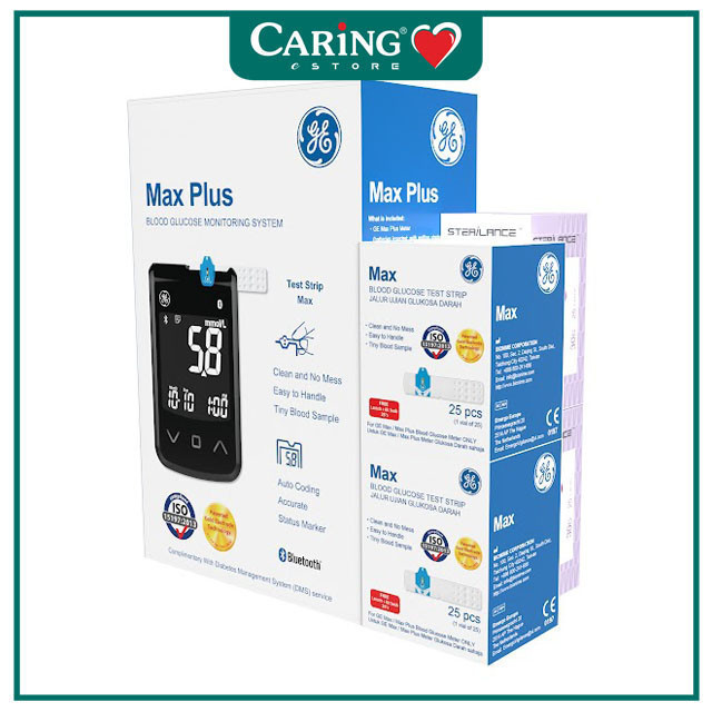 GE MAX PLUS BLOOD GLUCOSE MONITORING SYSTEM STARTER PACK + STRIP ...