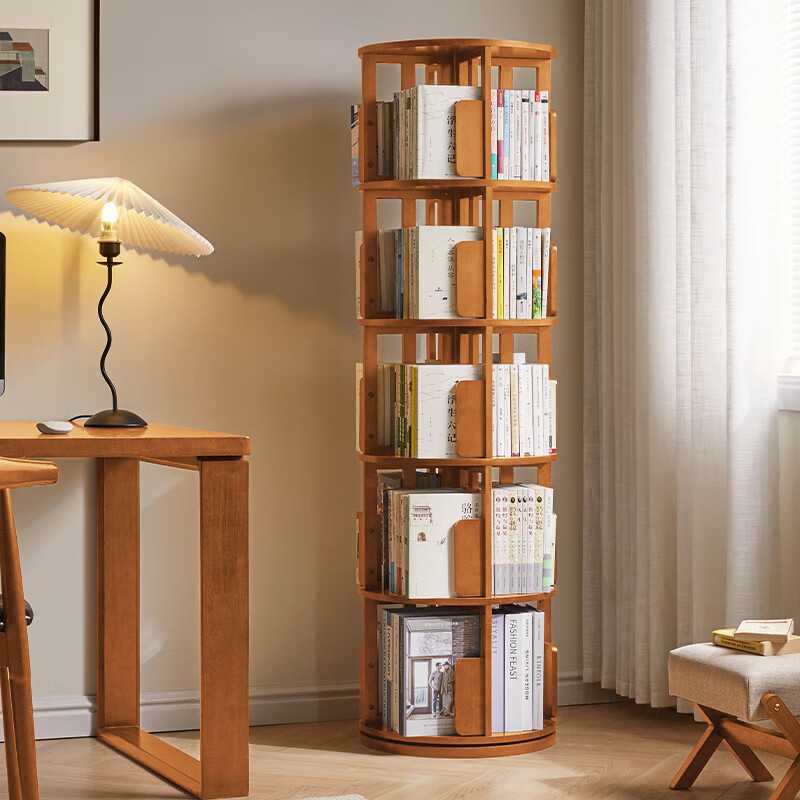 ST-⛵Jiayi（JIAYI）Rotating Bookshelf Solid Wood Bookshelf Bookcase Floor ...
