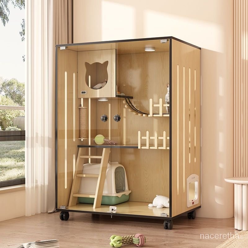 HY-6/Cat Villa Solid Wood Large Space Luxury Cat Cage Cattery Cat House Home Indoor Cat House ...