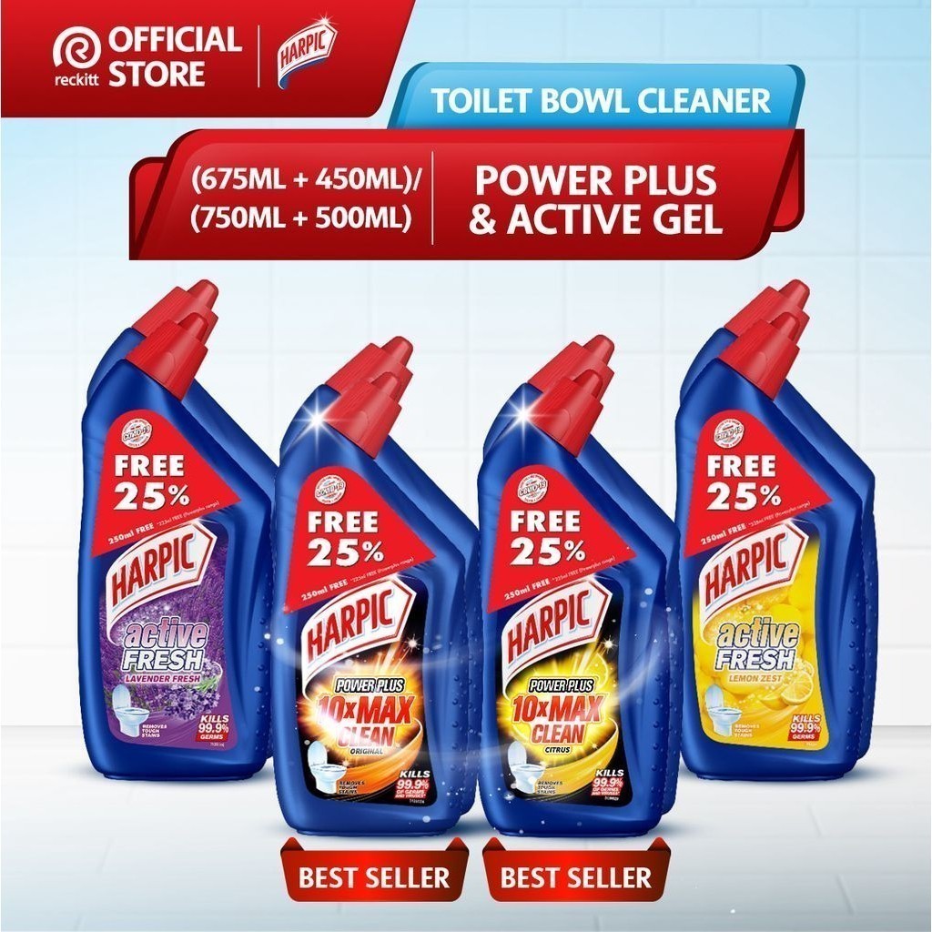 Harpic Power Plus (675ml + 450ml) / Active Gel (750ml + 500ml) Disinfectant Toilet Cleaner ...