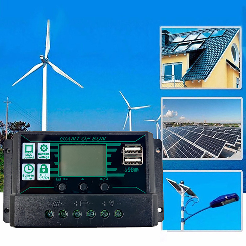 Solar Charge Controller MPPT Regulator PWM Solar Panel Battery Regulator 2 USB Port LCD Display ...