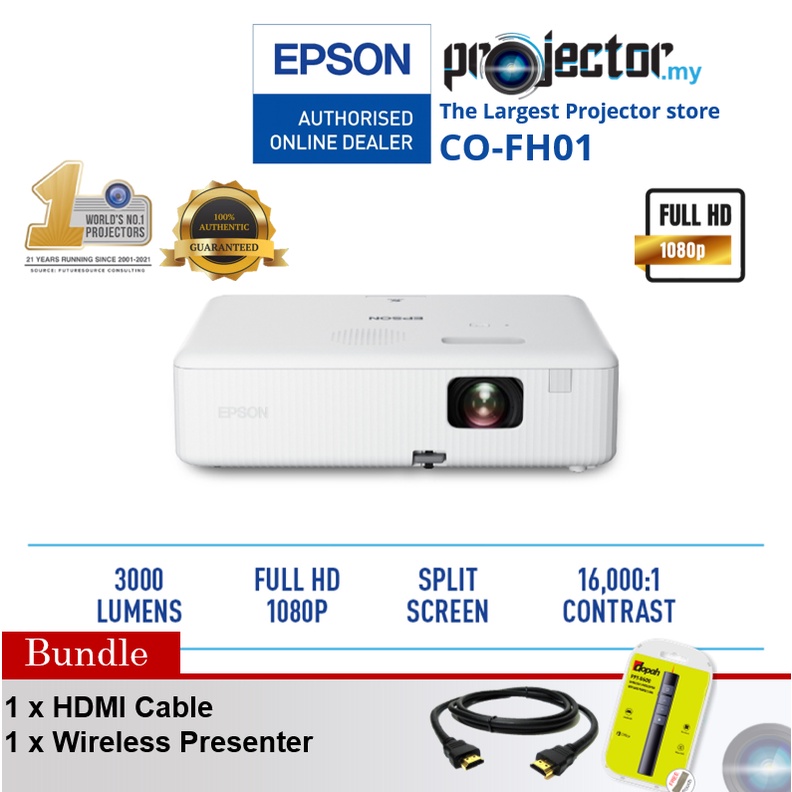 Epson CO-FH01 3LCD Colour Full HD 1080p 3000 Lumens Smart Projector for ...