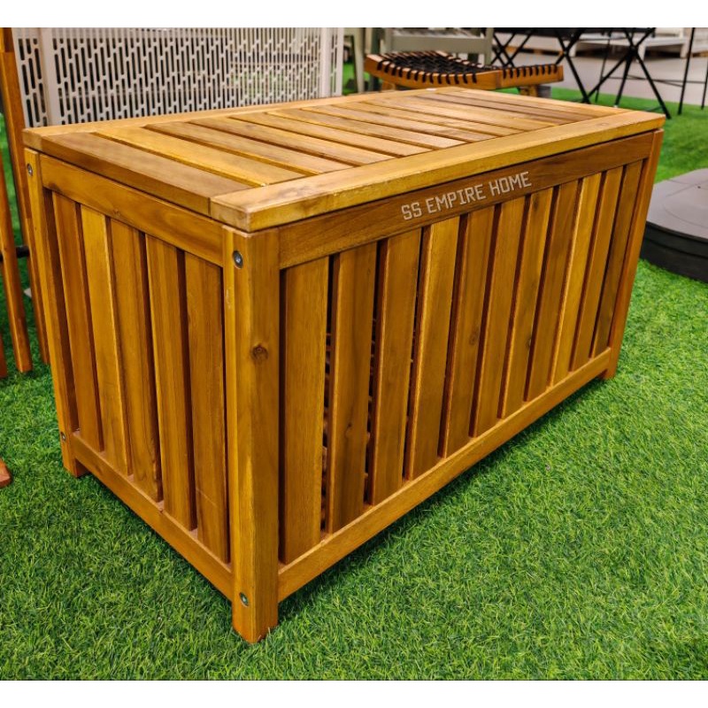 Wooden Storage Box Bench Acacia Solid Wood Compartment Heavy Duty ...