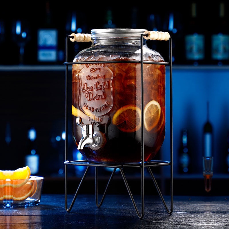 HY& Wine Barrel Coke Barrel with Faucet Glass Beverage Bottle Fruit Tea ...