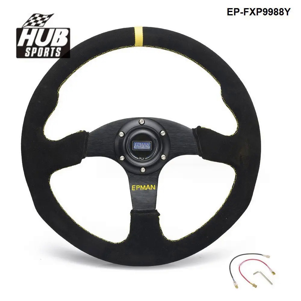 HUB sports 14inch 350mm EPMAN Racing Car Steering Wheel Suede Leather ...