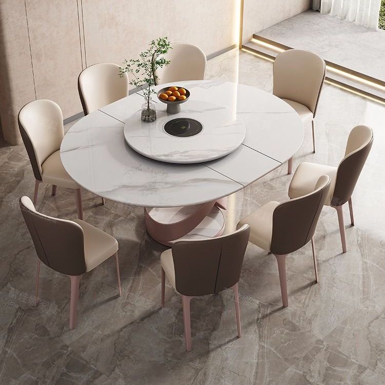 Oval Stone Plate Retractable Dining Table Variable round Table with ...