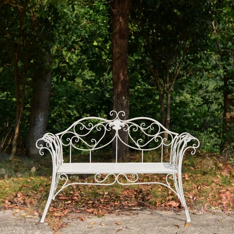 HY@ American Country Wrought Iron a Double Chair Bench Villa Garden ...