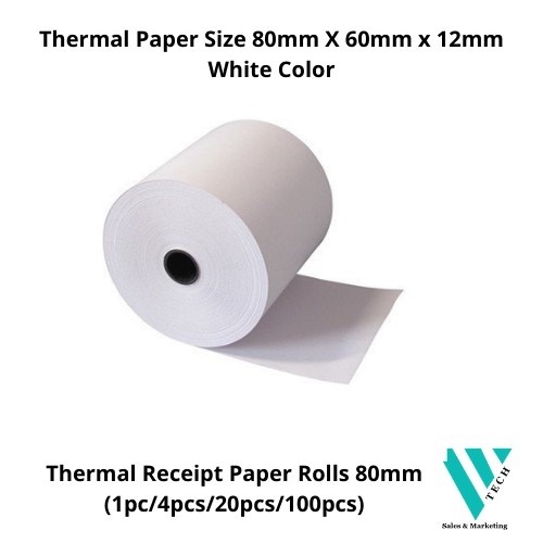 Thermal Receipt Paper Rolls 80mm (1 Roll/4 Rolls/ 20 Rolls) | Shopee ...