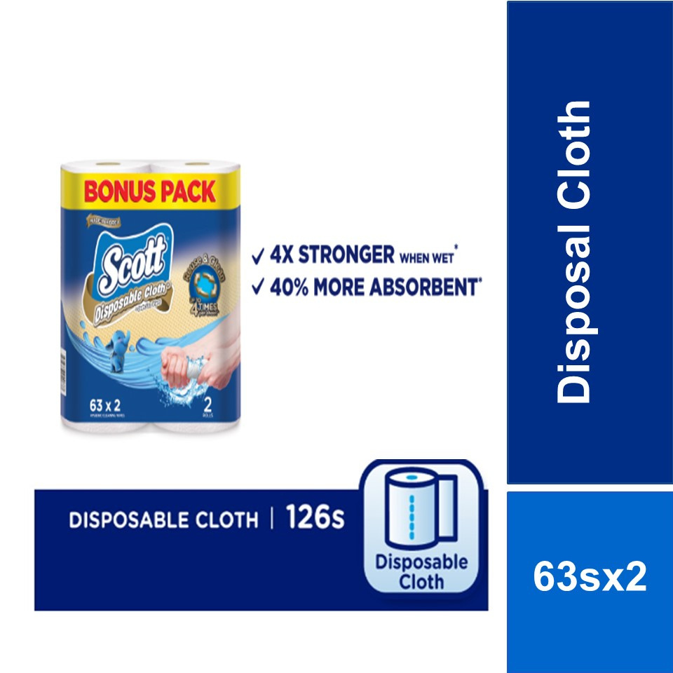 Scott Disposable Cloth-Like Wipes (63's x 2 Packs) | Shopee Malaysia