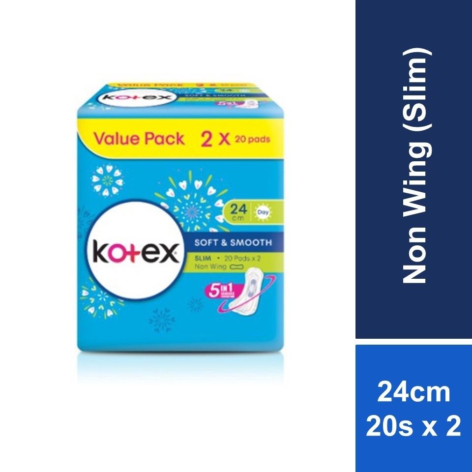 [Bundle of 2] Kotex Soft & Smooth Slim Non-Wing Pad 24cm/20's | Shopee Malaysia