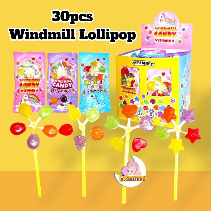 30pcs Leanseng Windmill Candy Lollipop mixed fruits flavor (kuning box ...