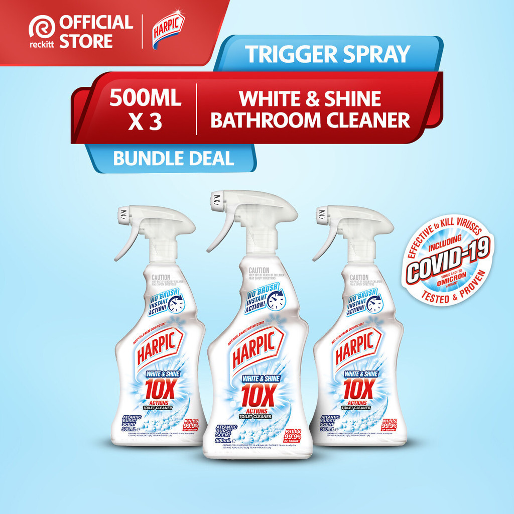 Harpic White & Shine Bathroom Toilet Cleaner Spray (500ml x 3) | Shopee ...