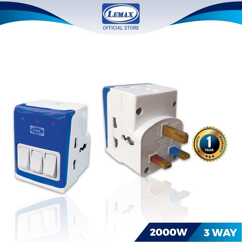 LMX 3 Way Multi Adaptor with Neon Light Switch 13A Socket Adapter ...