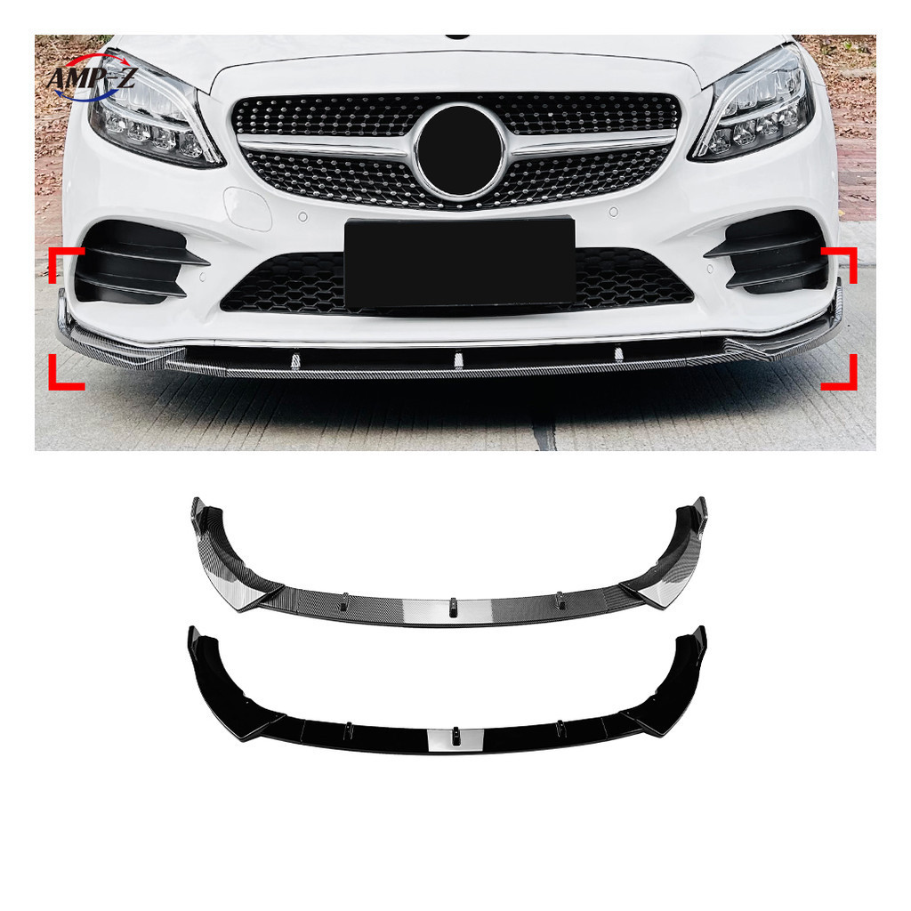 W205 Front Bumper Lip Chin Carbon Black Plastic Material For Mercedes ...