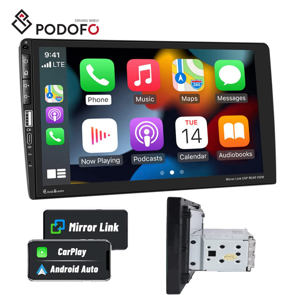 Podofo 1 Din 9'' Touch Screen Car MP5 Player Carplay Android Auto Car ...