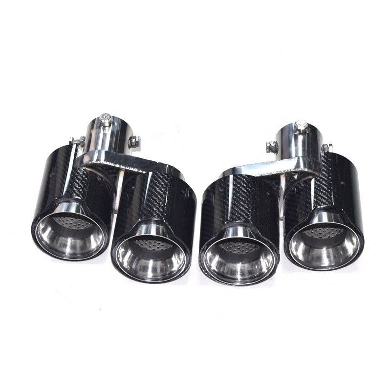 1 Pair Four Out Car Exhaust Pipe Carbon Fiber Dual M Exhaust Tip For ...