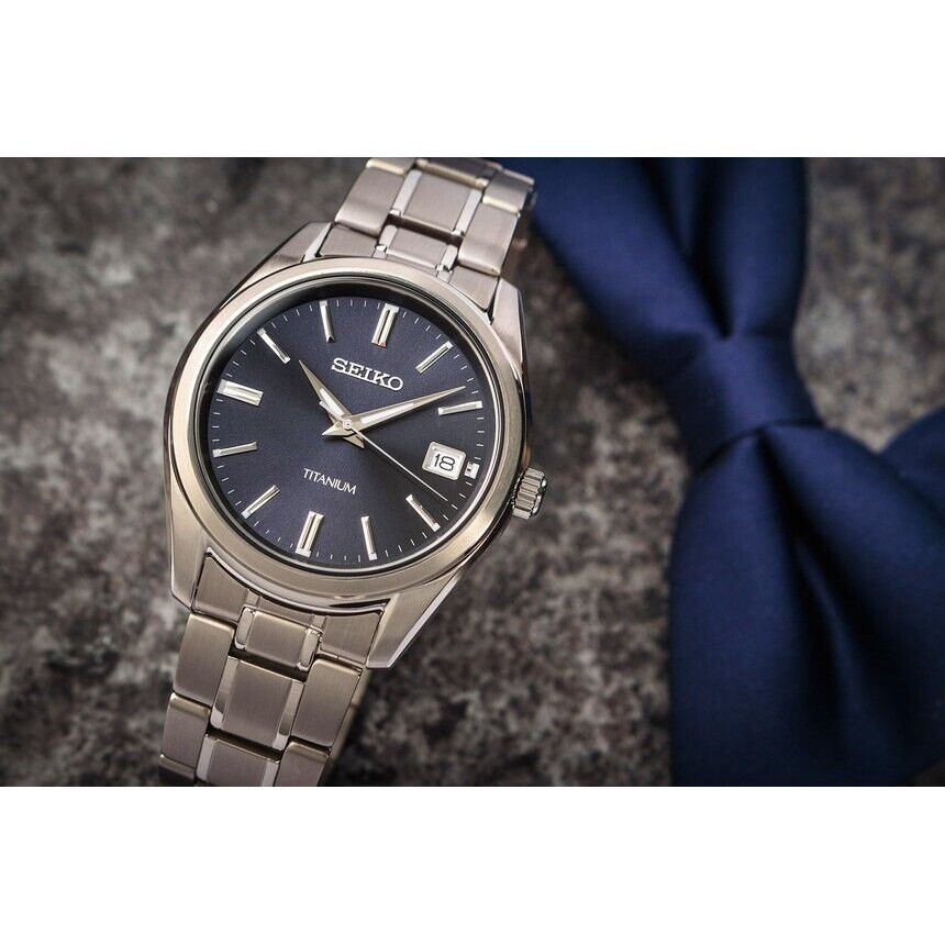 Seiko SUR371P1 Blue Analog Titanium Case Quartz Sapphire Men's Casual ...