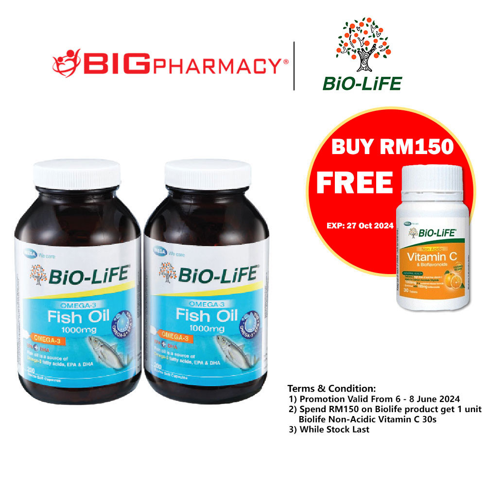 Biolife Omega-3 Fish Oil 1000mg 2X200S | Shopee Malaysia