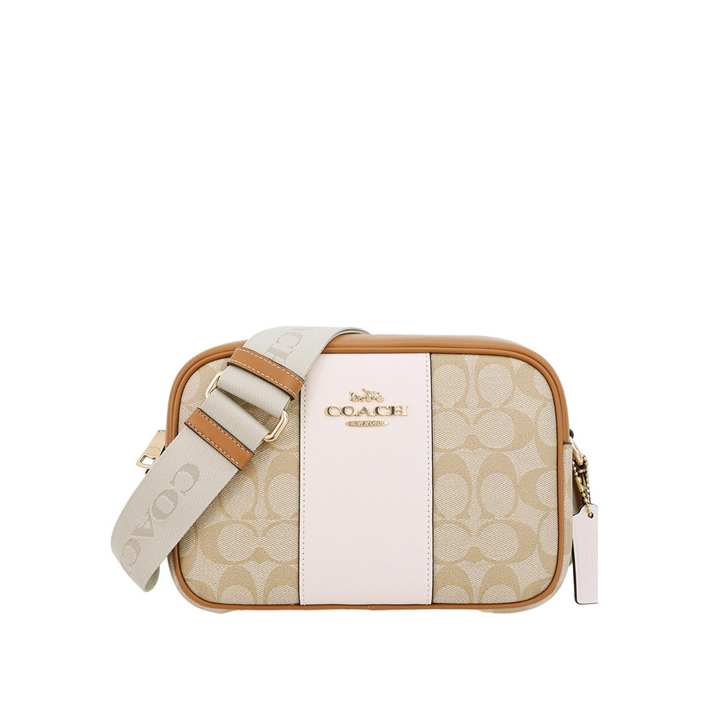 Coach Jamie Camera Bag In Signature Canvas With Stripe - Light Brown ...
