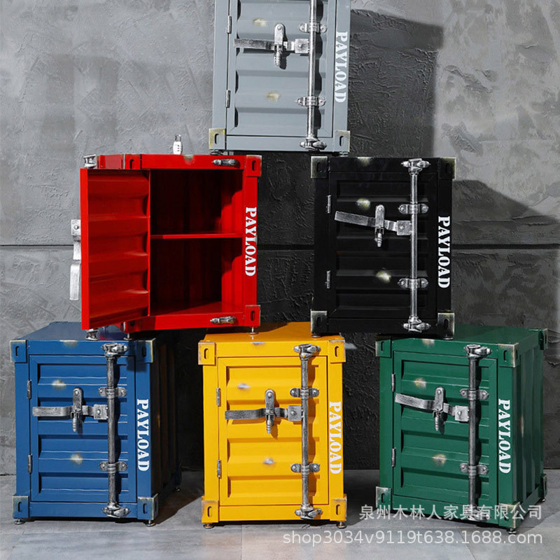 ST& Retro Industrial Style Container Bedside Table Iron Household ...