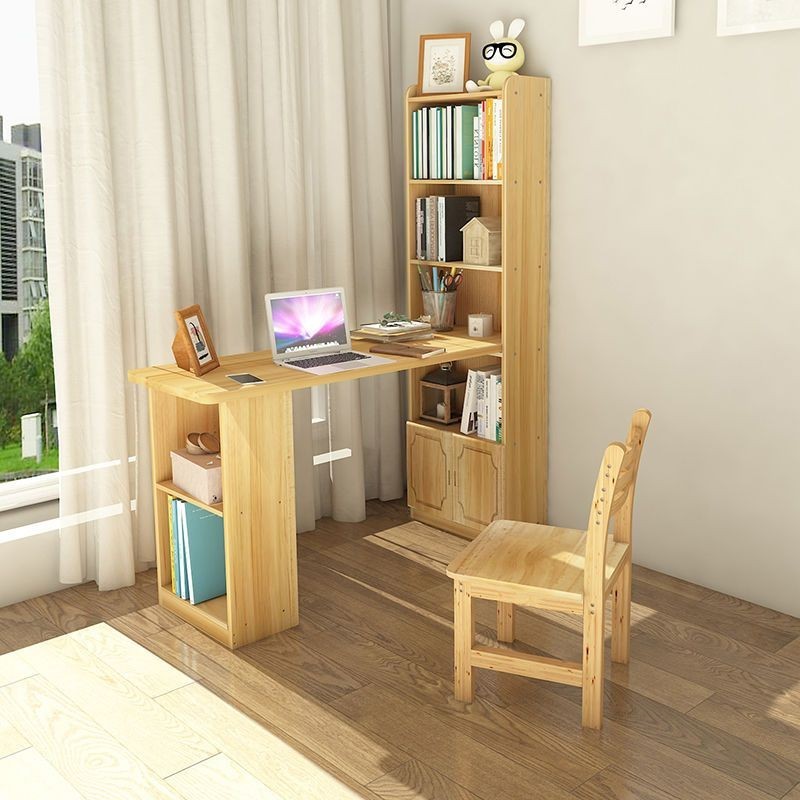 JY-H/Solid Wood Desk Bookcase Integrated Bookshelf Combination Computer ...