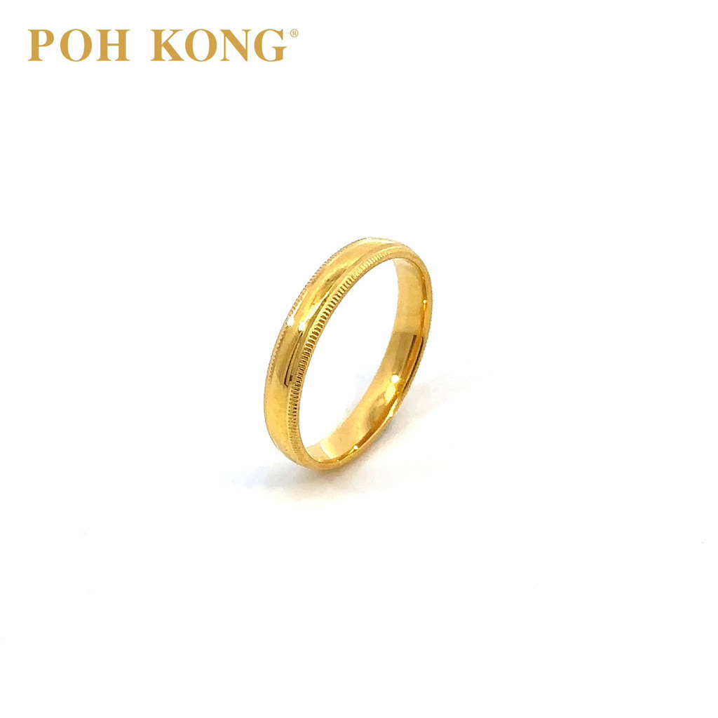 POH KONG 916 22K Gold Plain Textured Edge Ring Big Shopee Malaysia
