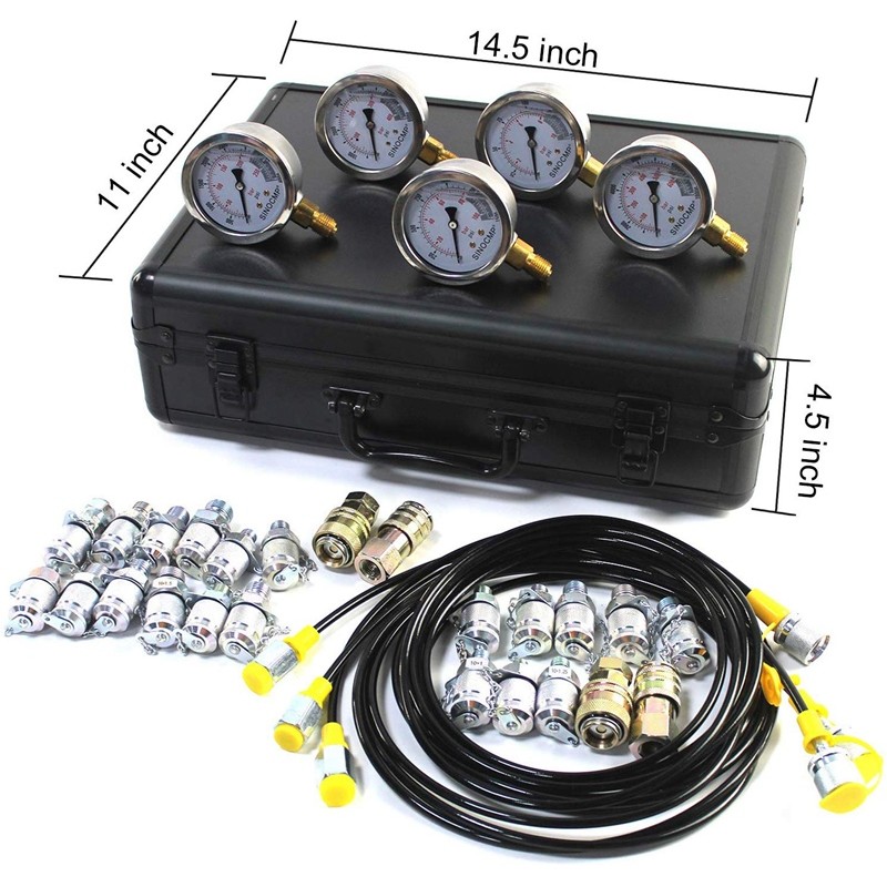 Hydraulic Pressure Test Kit with 5 Gauges, 3 Test Hoses and 24 ...