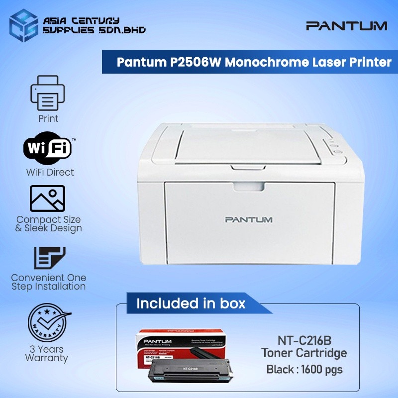 Pantum Printer P2506W Direct WiFi / USB Mono Laser Printer AirPrint / Use PC-216 Toner / 3 Years ...