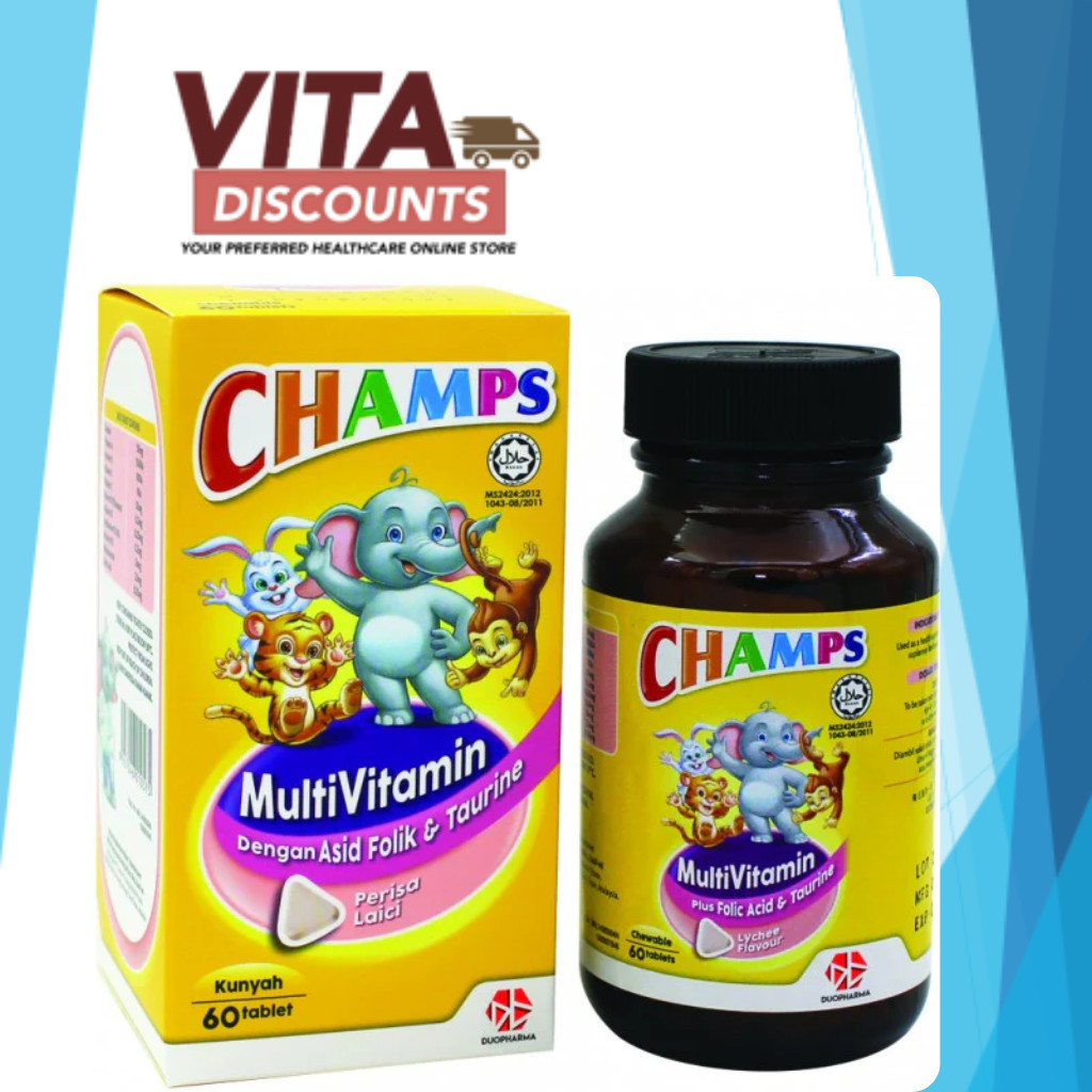 CHAMPS MULTIVITAMIN PLUS FOLIC ACID & TAURINE CTABS LYCHEE 60S PACK-OF ...