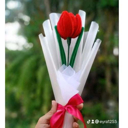 Bunga Tulip Kawat Bulu - Chenille stems Flower Bouquet handmade 32*12cm ...