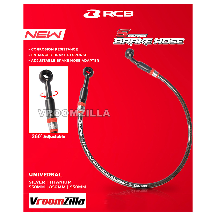 RCB BRAKE HOSE S SERIES STAINLESS STEEL TITANIUM / SILVER 550MM 850MM ...