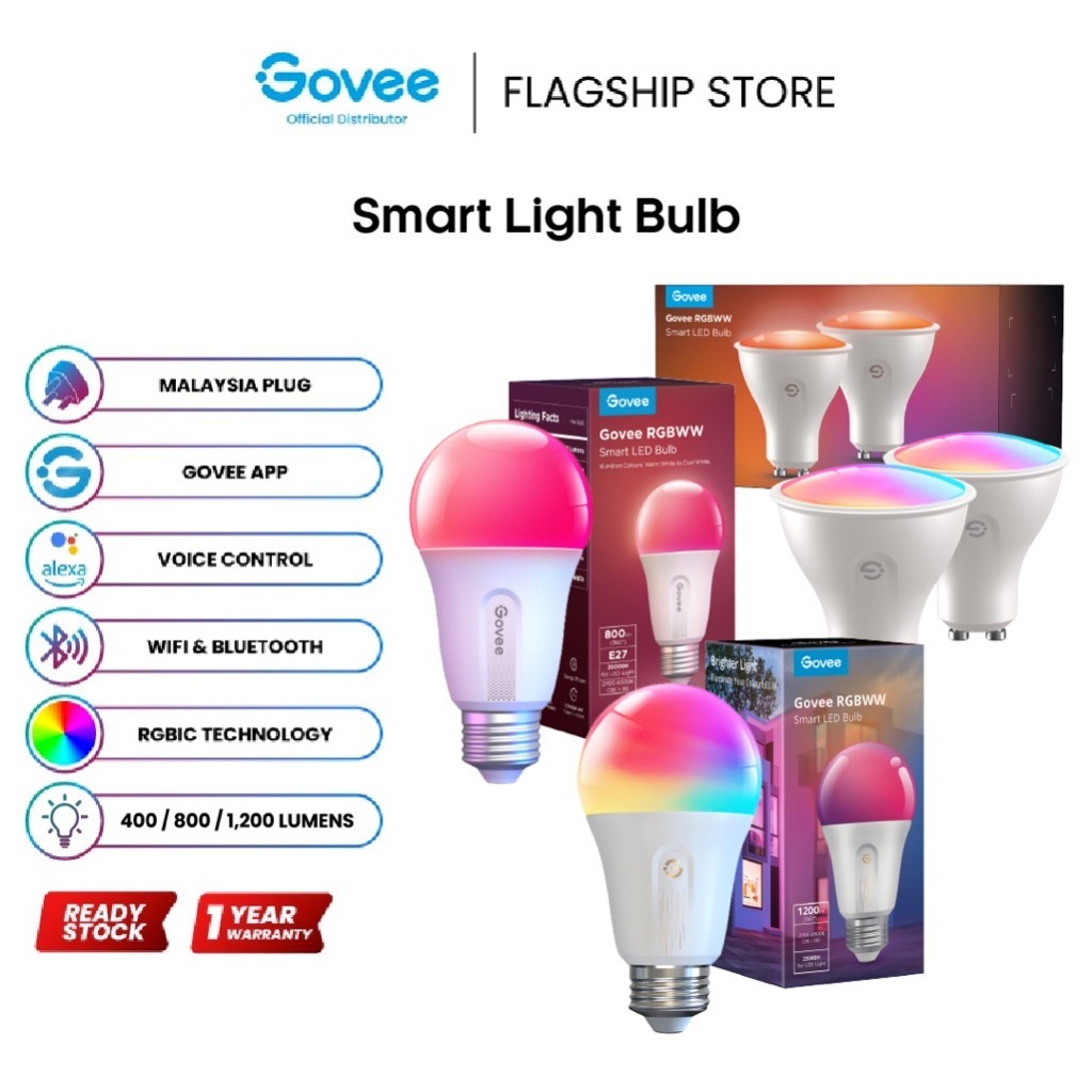 Govee Smart Light Bulb WiFi Bluetooth Color Changing Light Bulbs RGBWW ...